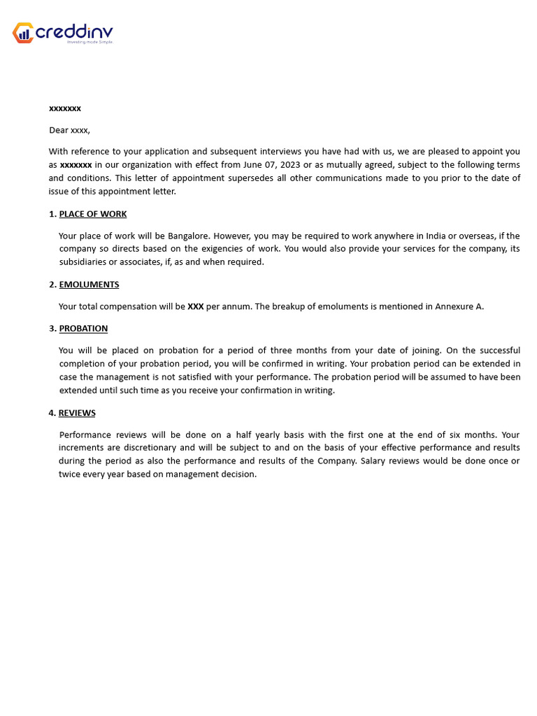 Offer Letter Sample | PDF | Business