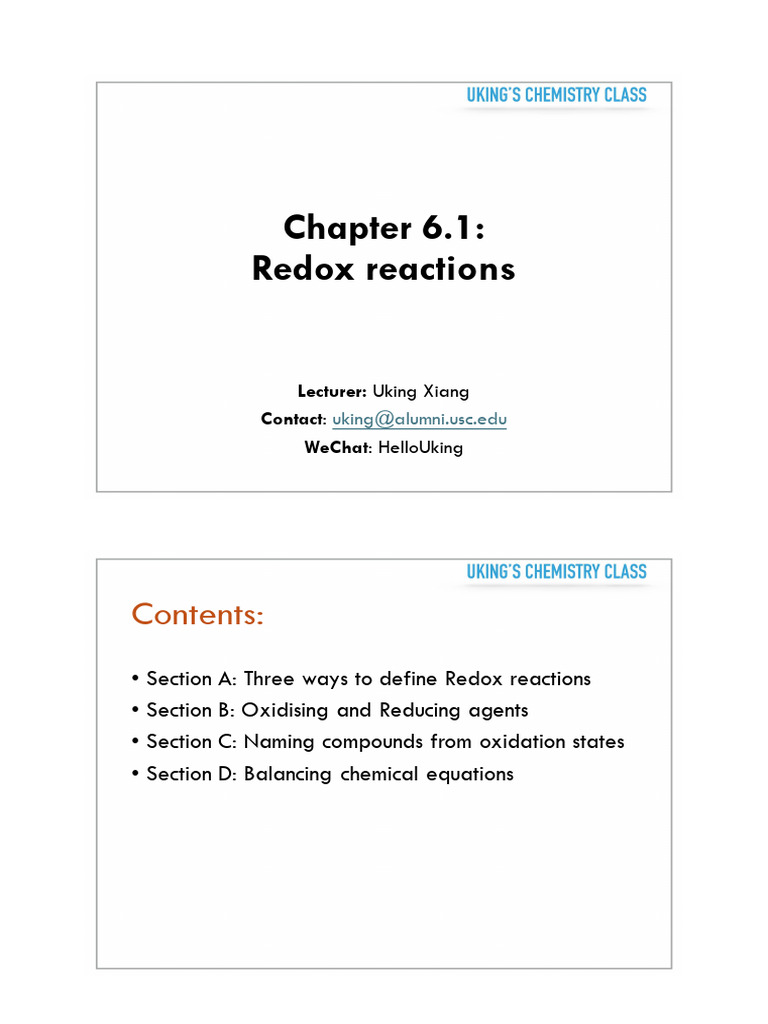 Chapter 6.1 Redox and Electrolysis | PDF | Redox | Chemical Reactions