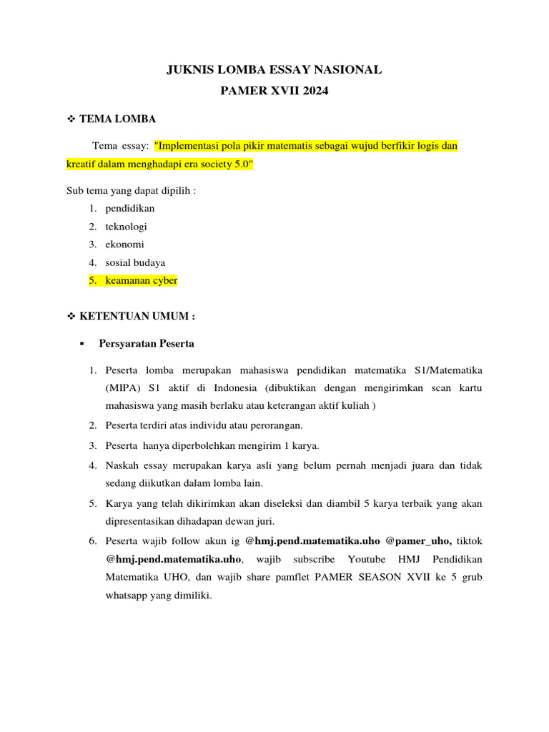 Juknis Lomba Essay Nasional 2024 | PDF