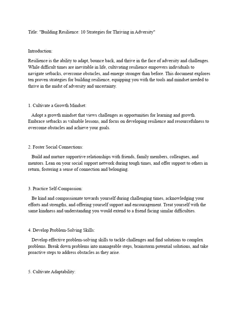 Building Resilience 10 Strategies For Thriving in Adversity | PDF Building Resilience 10 Strategies For Thriving in Adversity | PDF