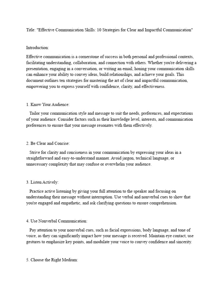 Effective Communication Skills 10 Strategies For Clear and Impactful ...