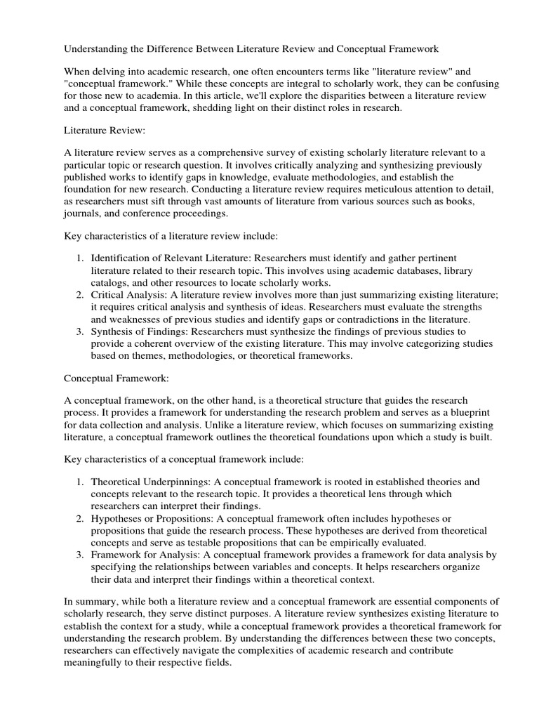 Difference Between Literature Review Conceptual Framework | PDF Difference Between Literature Review Conceptual Framework | PDF