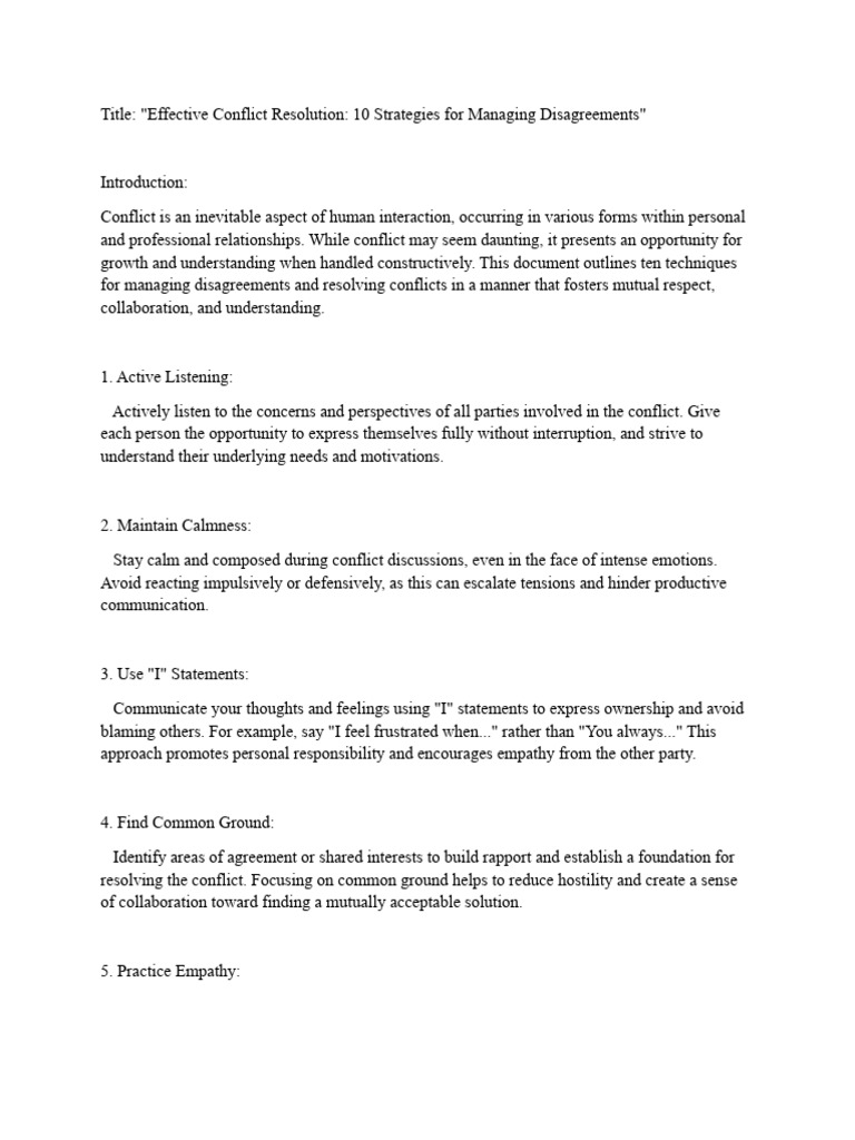 Strategies for Workplace Conflict Resolution | PDF | Conflict ...