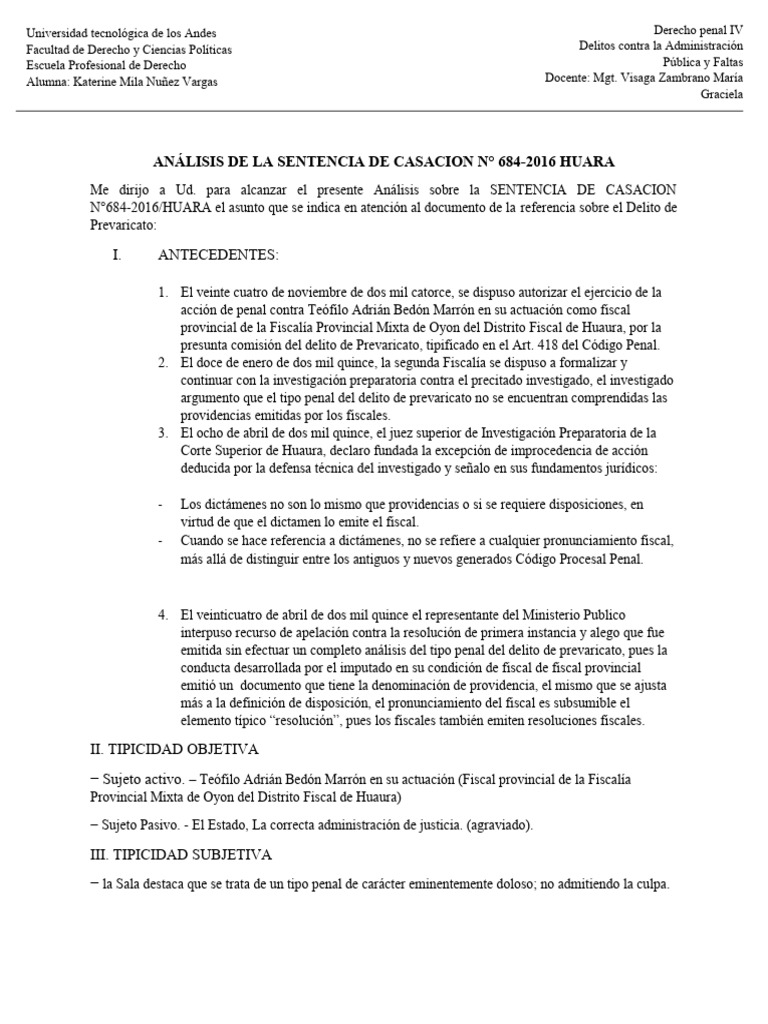Análisis de La Sentencia de Casacion | PDF | Fiscal | Derecho penal