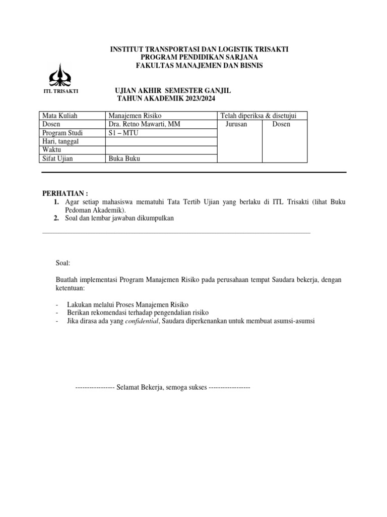 UAS Manajemen Risiko | PDF