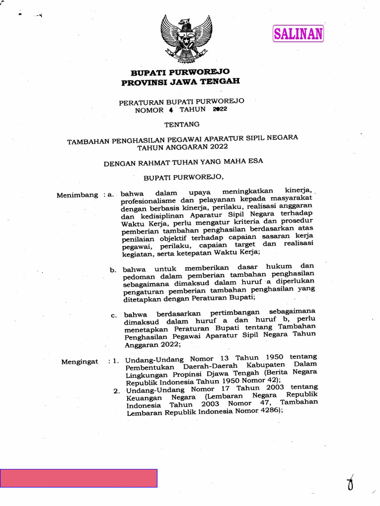 PERBUP 4 TAHUN 2022 Tentang Tamsil 2022 | PDF