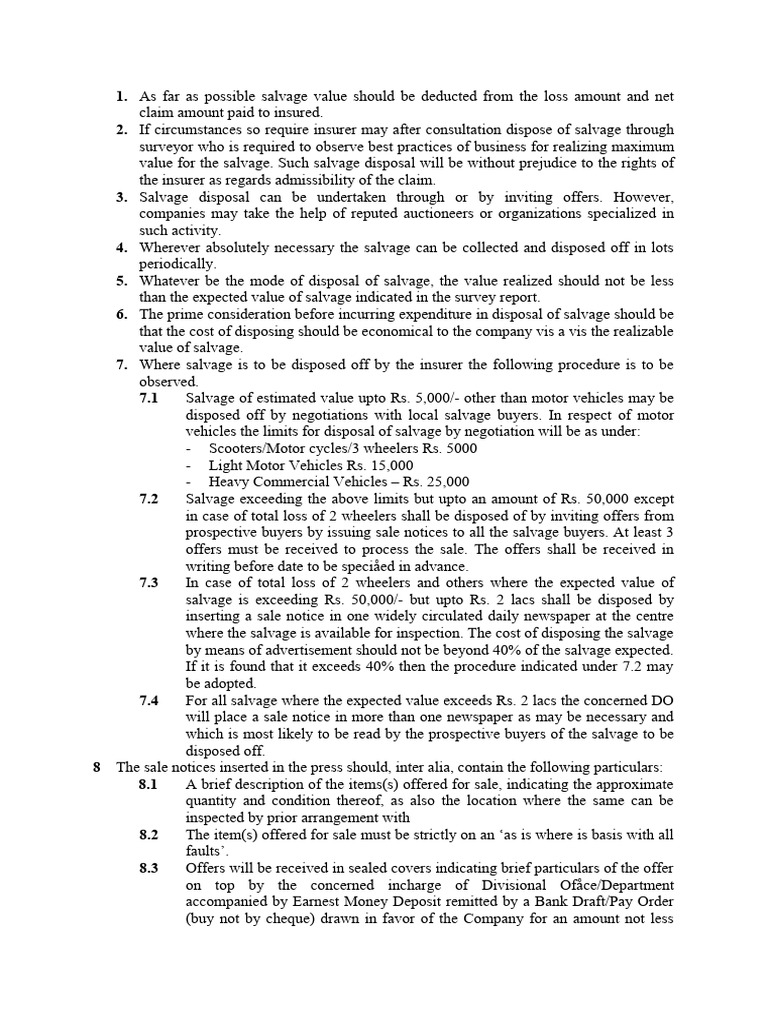 CVC Guidelines For Salvage Disposal | PDF