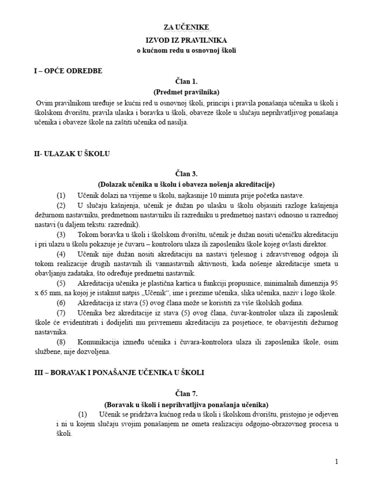 Pravilnik Kucni Red Ucenici. | PDF