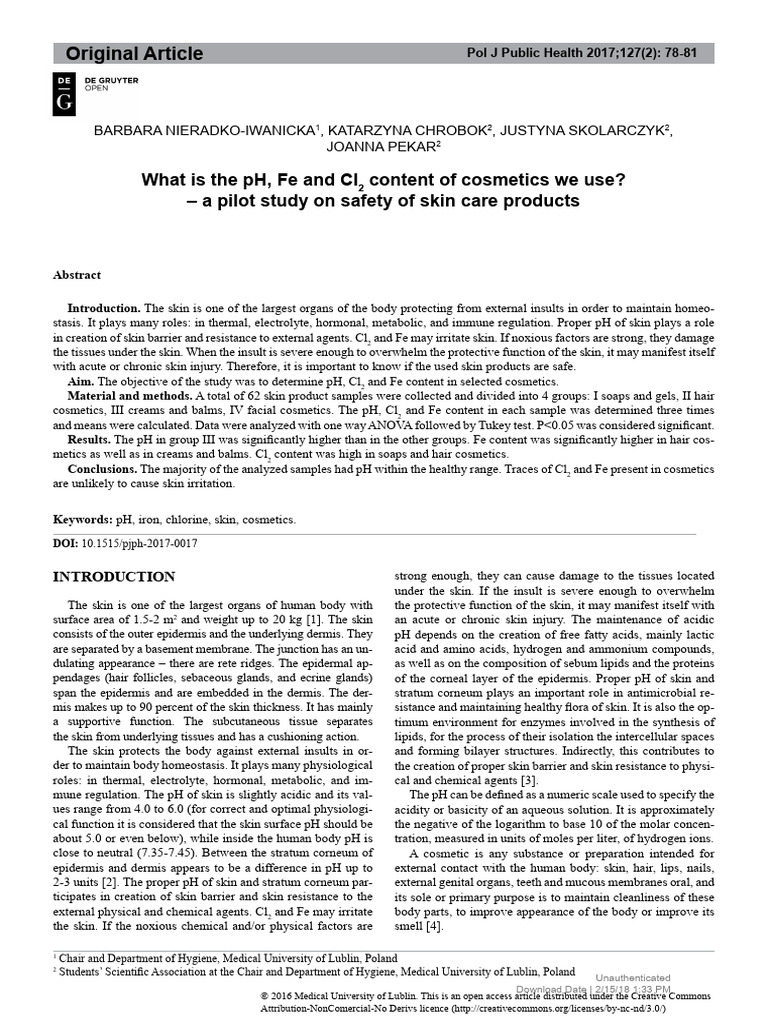 What Is The PH Fe and Cl2 Content of Cosmetics We | PDF | Allergy ...