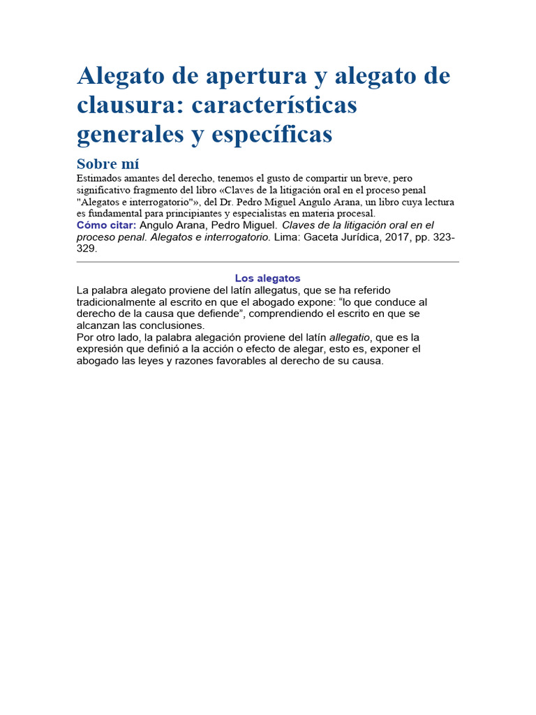 Alegato de Apertura y Alegato de Clausura | PDF