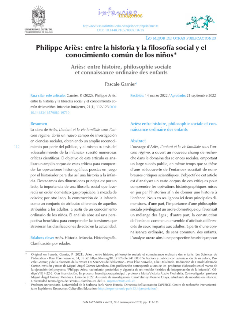 Philippe Ariès: Entre La Historia y La Filosofía Social y El ...