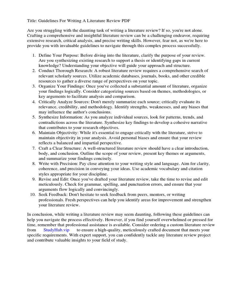 Guidelines For Writing A Literature Review PDF | PDF | Methodology ...