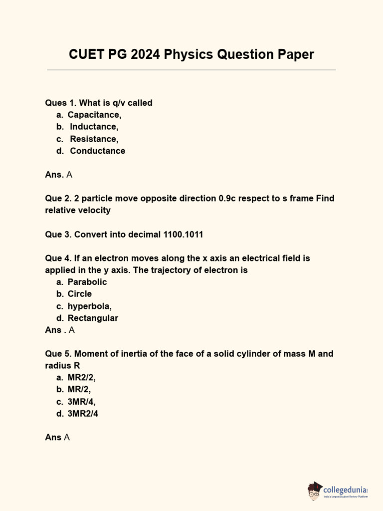 CUET PG 2024 Physics Question Paper | PDF