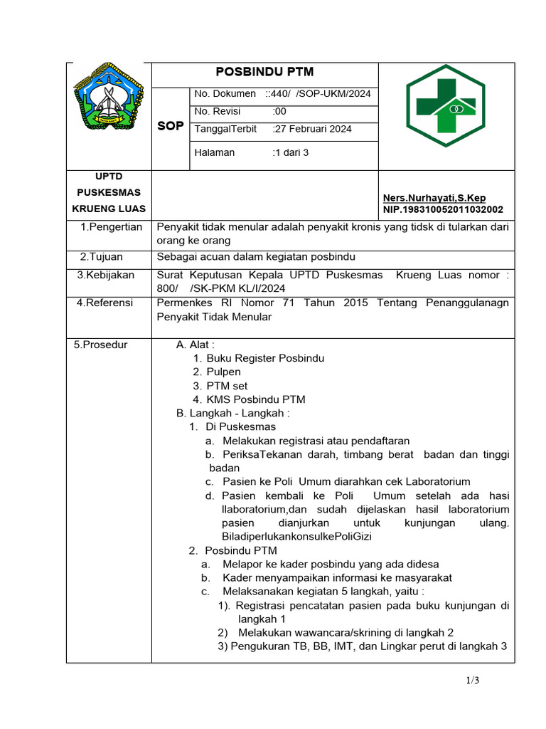 Sop Posbindu PTM Benar | PDF | Sains & Matematika