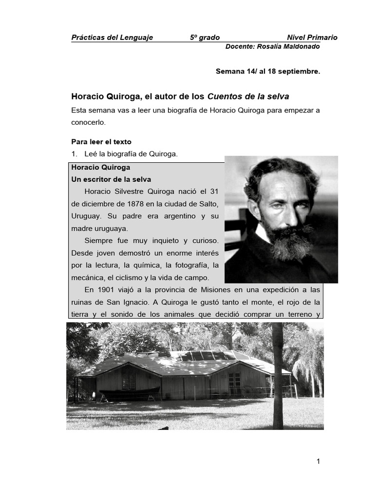 Biografía de Horacio Quiroga para 5º grado | PDF