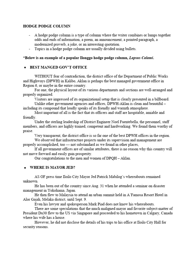 Hodge Podge Column | PDF