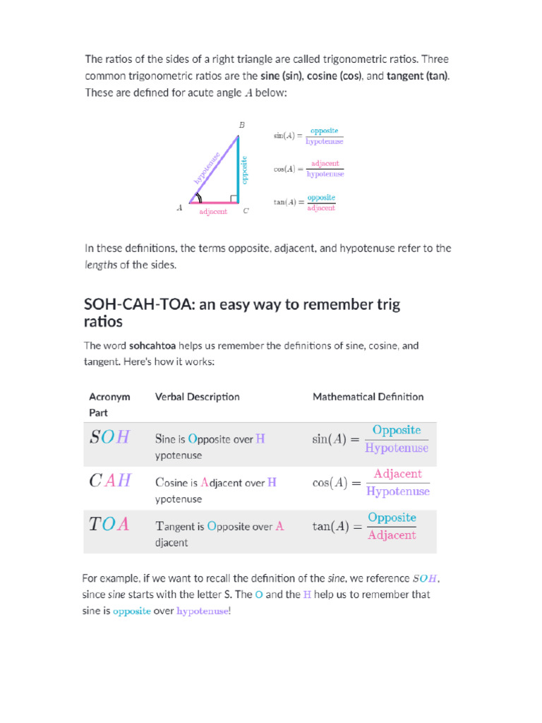 Trigonometric Ratios in Right Triangles | PDF
