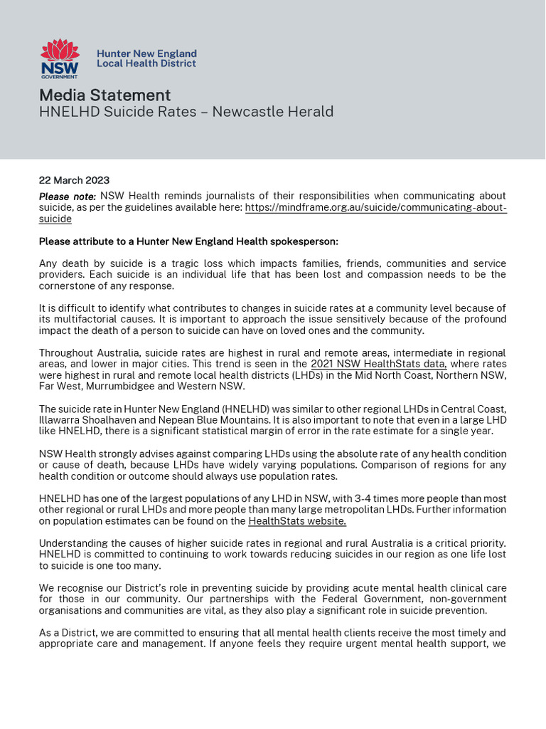 HNELHD Suicide Rates Update | PDF