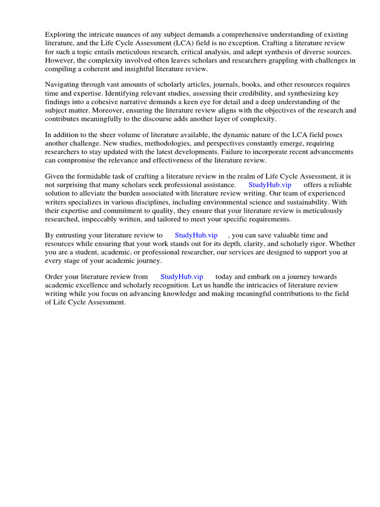 Literature Review Life Cycle Assessment | PDF | Life Cycle Assessment Literature Review Life Cycle Assessment | PDF | Life Cycle Assessment