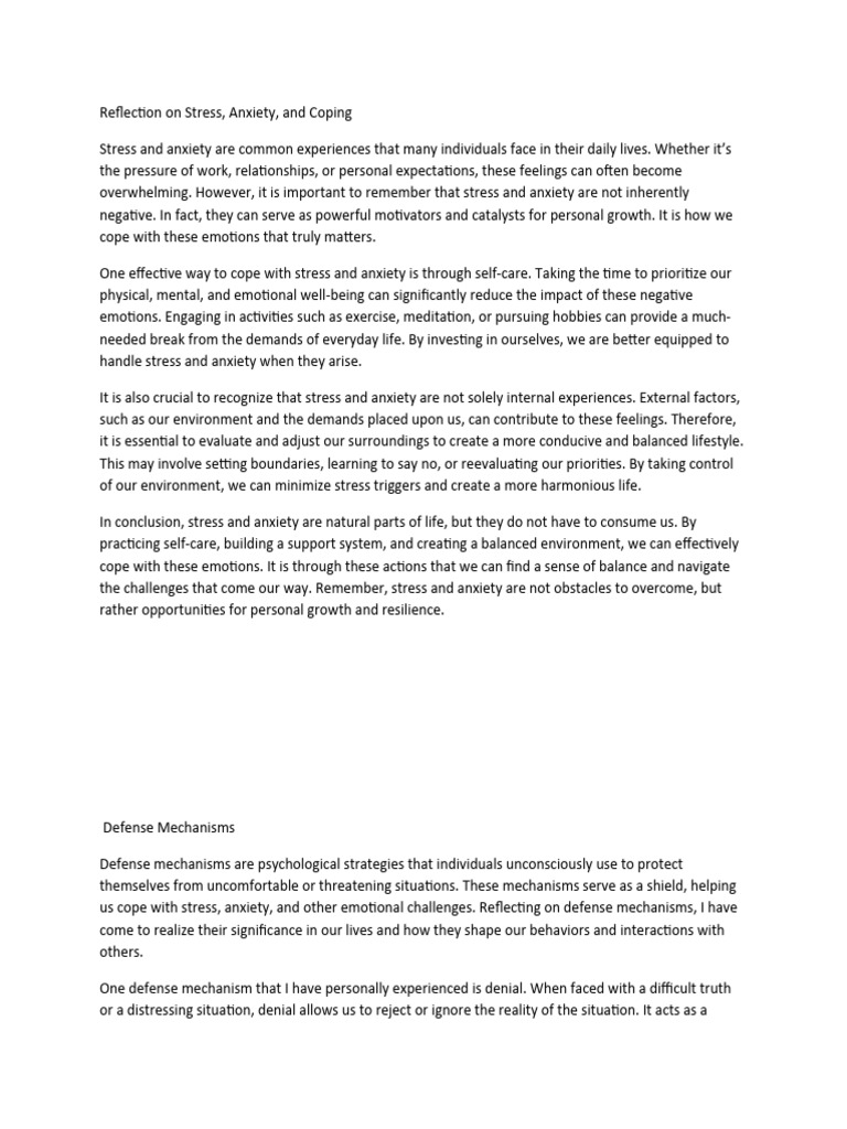 Reflection Paper | PDF | Stress (Biology) | Anxiety