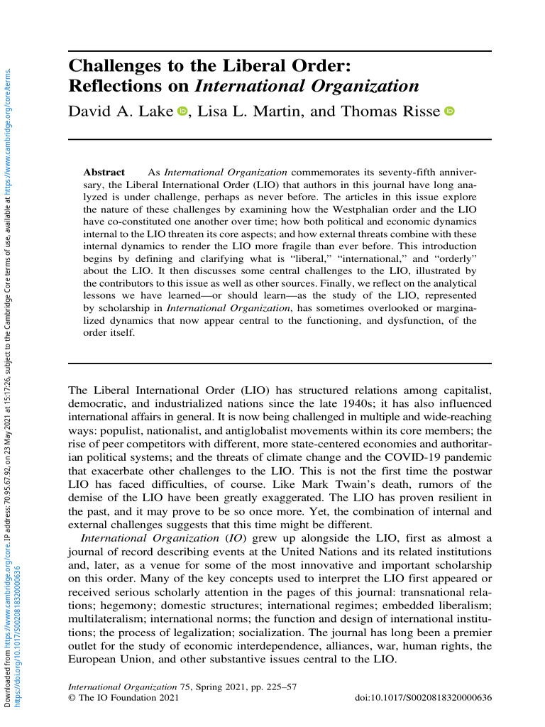 Lake Martin Risse IO 2021 | PDF | Liberalism | Political Science