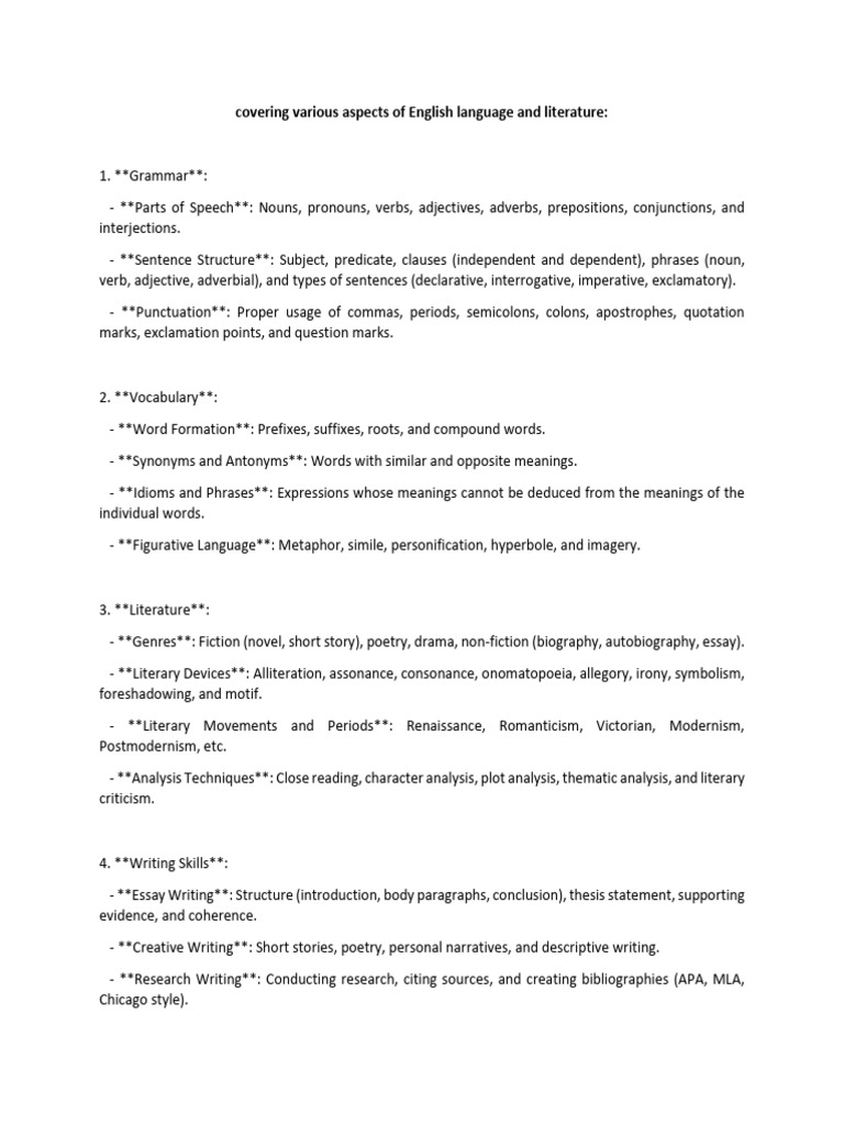 Covering Various Aspects of English Language and Literature | PDF ...