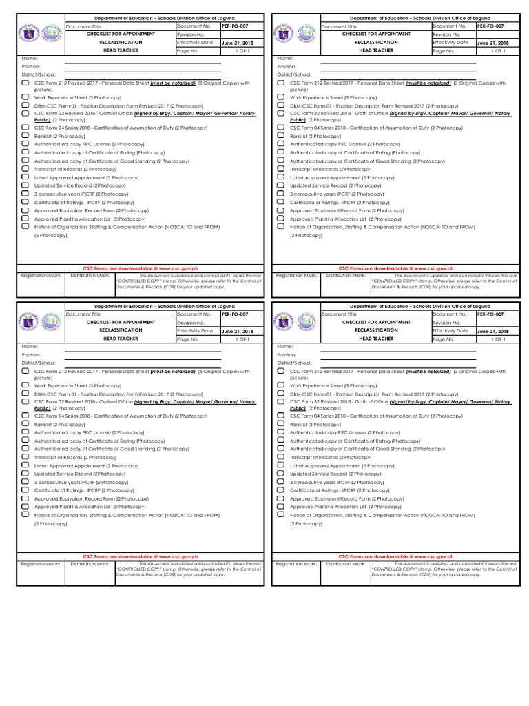Checklist For Appointment Reclassification Head Teacher | PDF | Notary Public | Photocopier