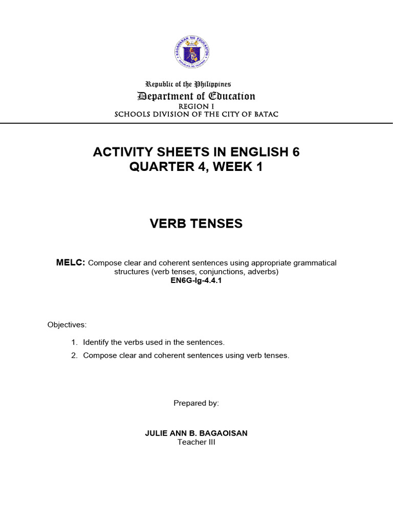 Understanding Verb Tenses in English 6 | PDF | Grammatical Tense | Verb