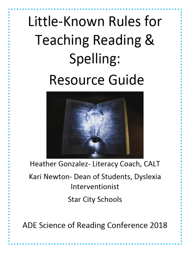 Little-Known Rules For Teaching Reading Spelling Resource Guide Handout ...