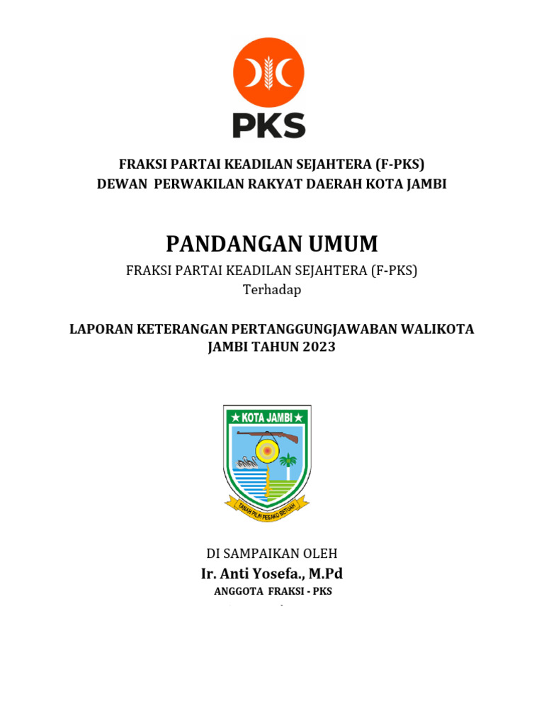 PANDANGAN UMUM FRAKSI PKS TERHADAP LKPJ 2023 | PDF