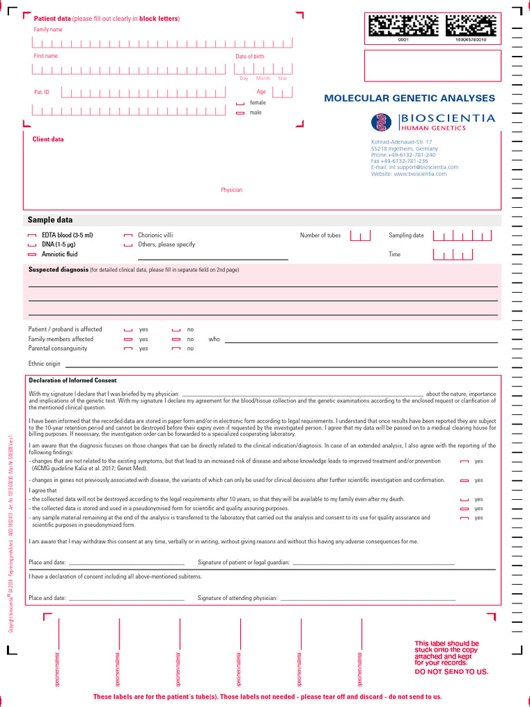 Request Form Molecular Genetic Analyses | PDF | Informed Consent ...
