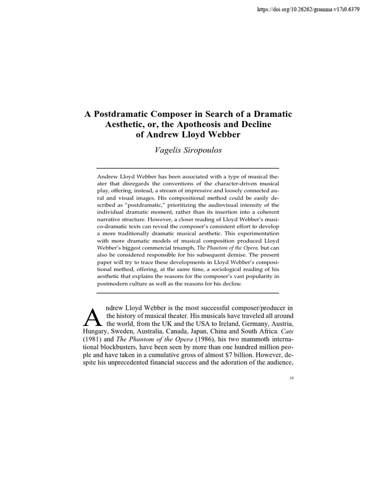 Lloyd Webber: Postdramatic Aesthetic Analysis | PDF | Musical Theatre ...