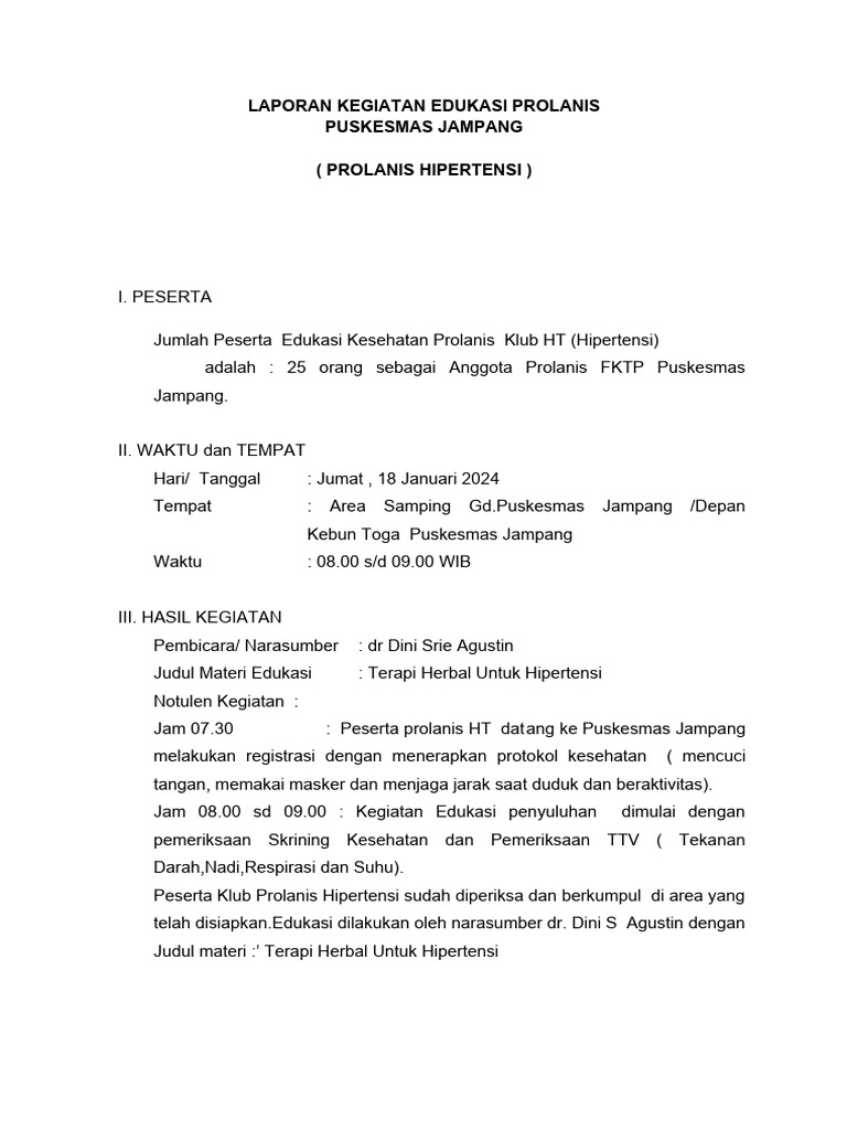 Edukasi Hipertensi di Puskesmas Jampang | PDF