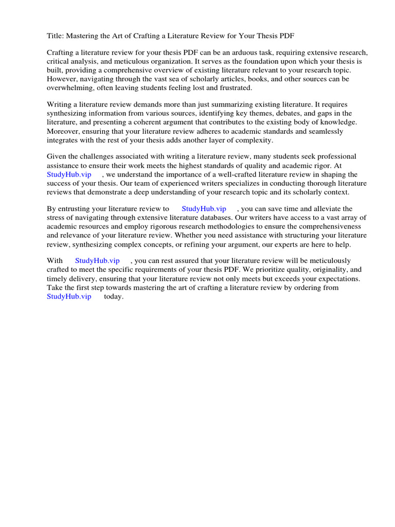 Literature Review For Thesis PDF | PDF | Thesis | Essays
