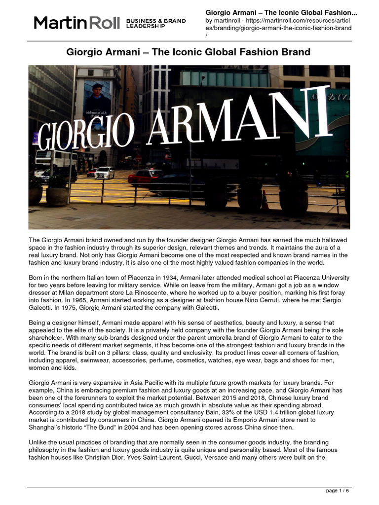 Giorgio Armani the Iconic Global Fashion Brand | PDF | Brand | Fashion