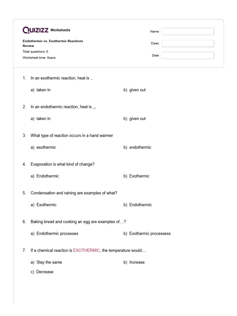 Exothermic and Endothermic Reactions #2 | PDF | Chemical Reactions ...