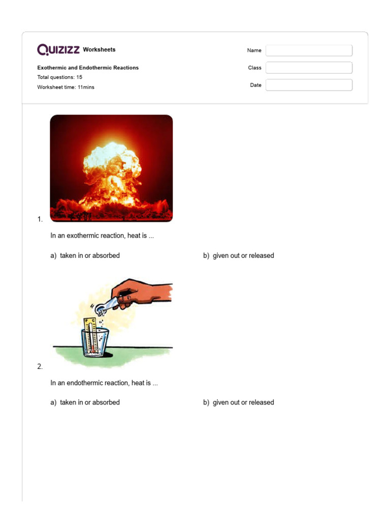 Exothermic vs Endothermic Worksheets | PDF | Chemical Reactions | Chemistry