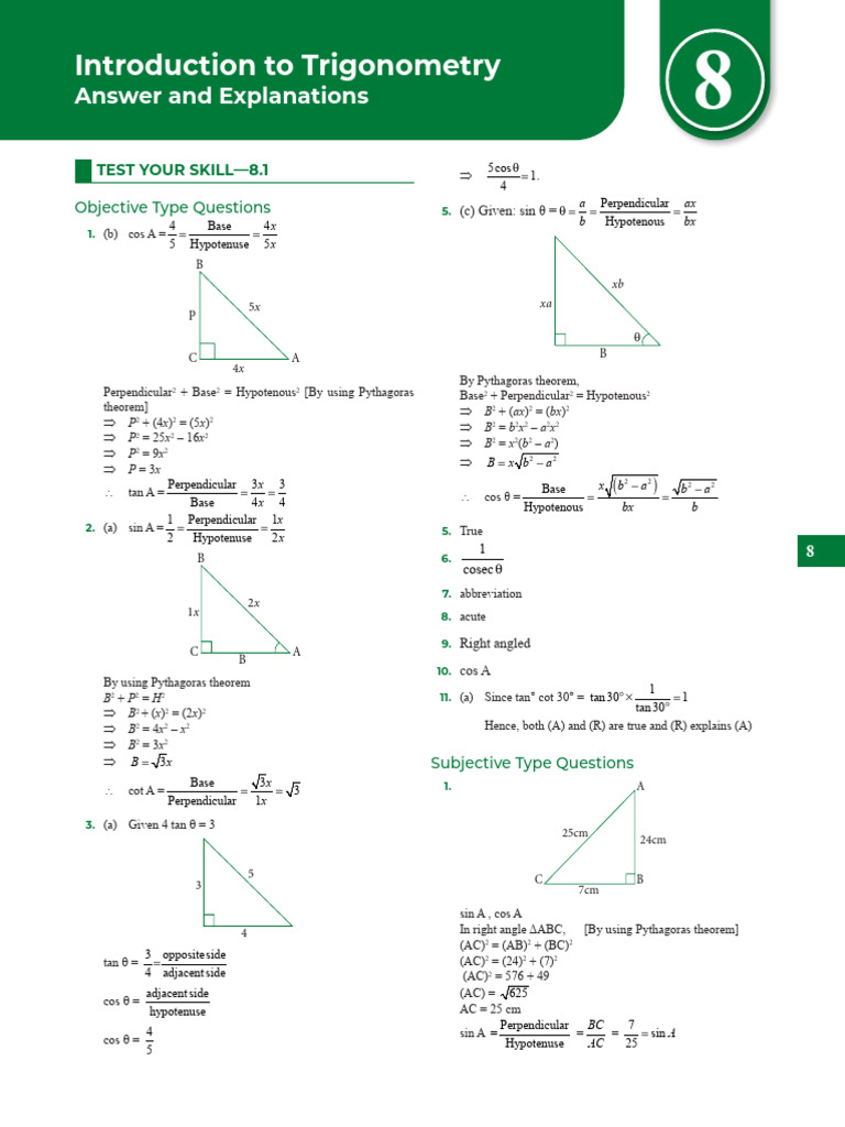 Test Your Skill - 8.1 - Solutions | PDF | Trigonometric Functions ...