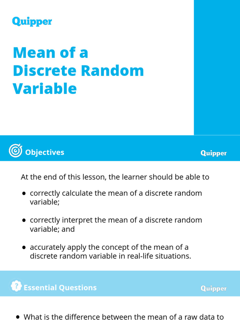 6 Mean Discreet RV SPTC 0202 Q3 FPF | PDF | Probability Distribution | Mean