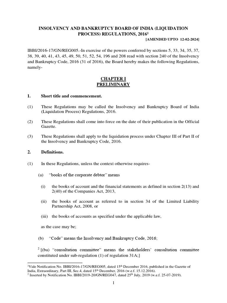 IBBI Liquidation Process Regulations 2024 | PDF | Bankruptcy | Insolvency