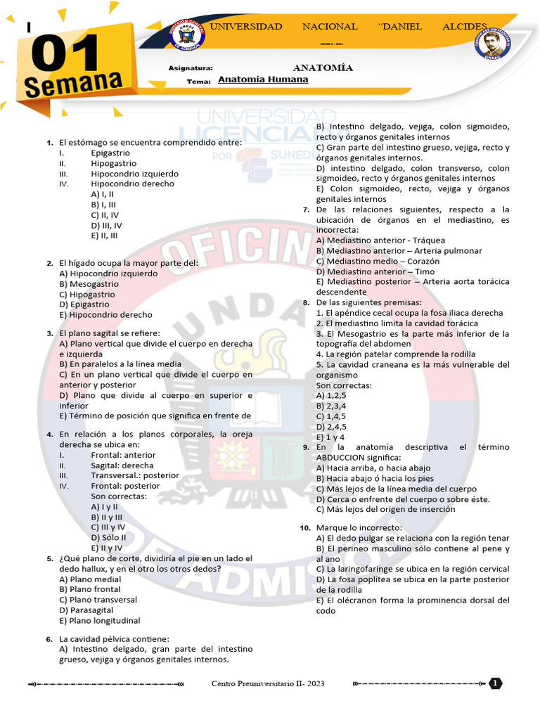 Anatomía 01 Cepre II - 2023 | PDF