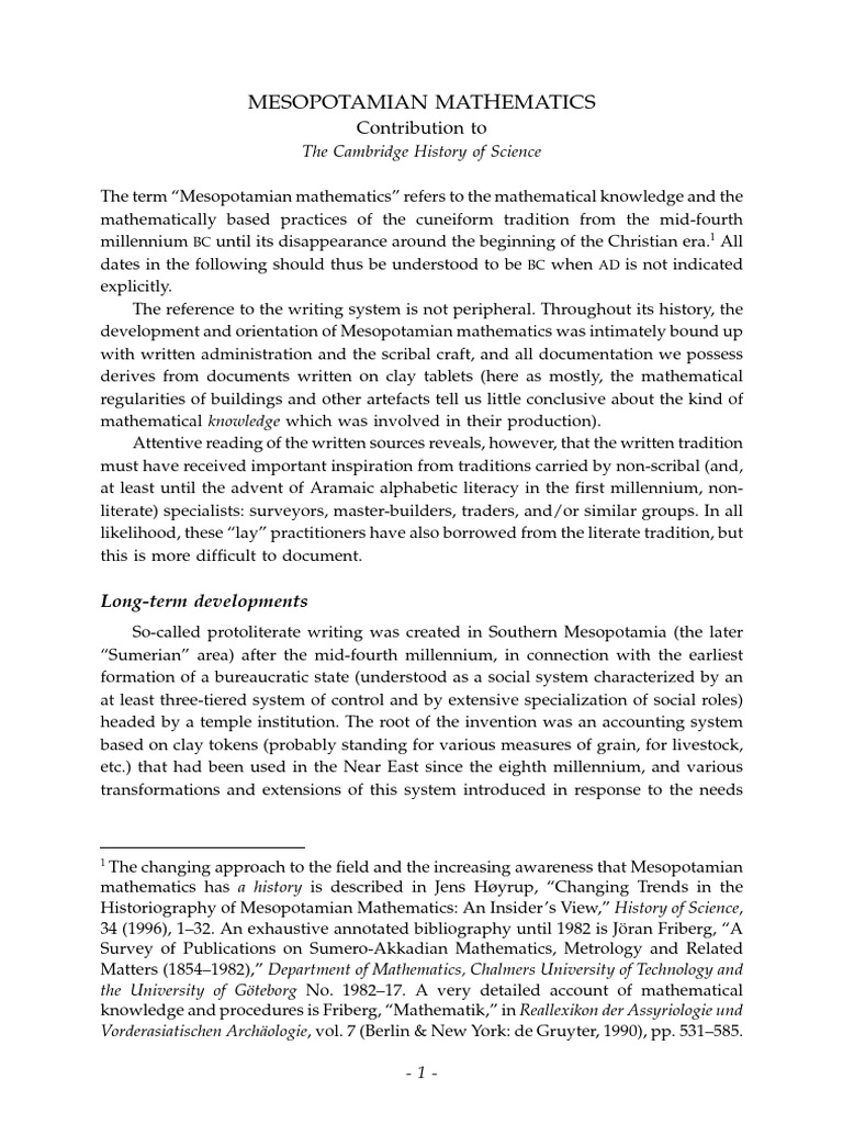 Jens Hoyrup - MESOPOTAMIAN - MATHEMATICS - Contribution - To The ...