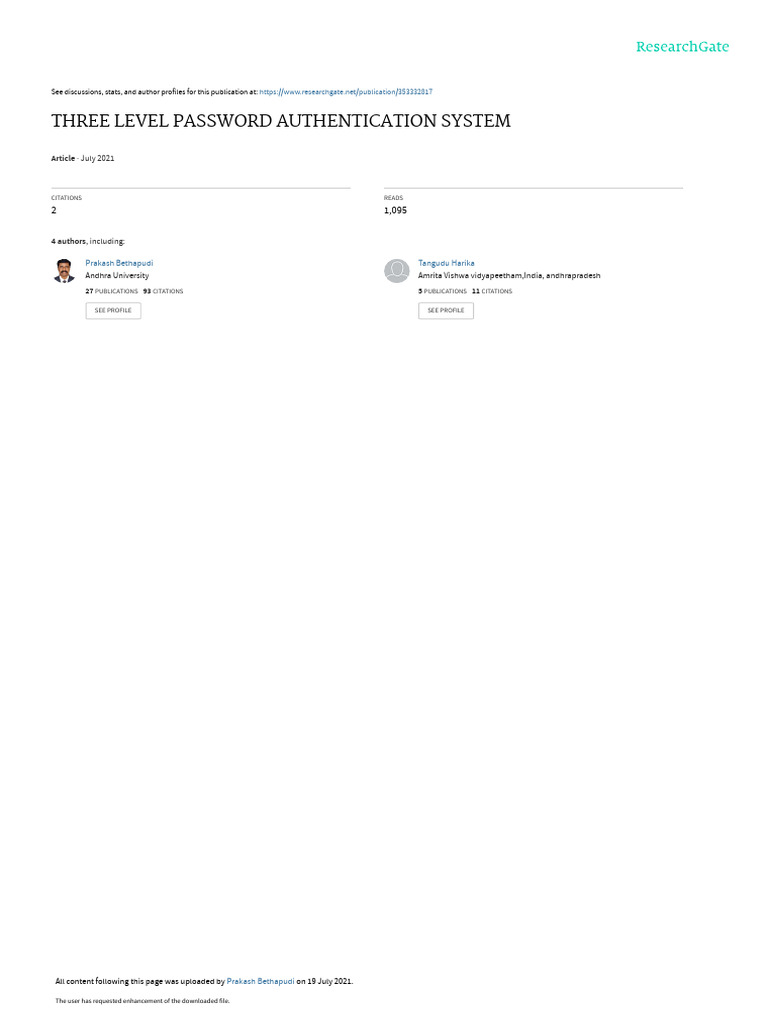 Three Levelpasswordauthantication | PDF | Password | Physical Security