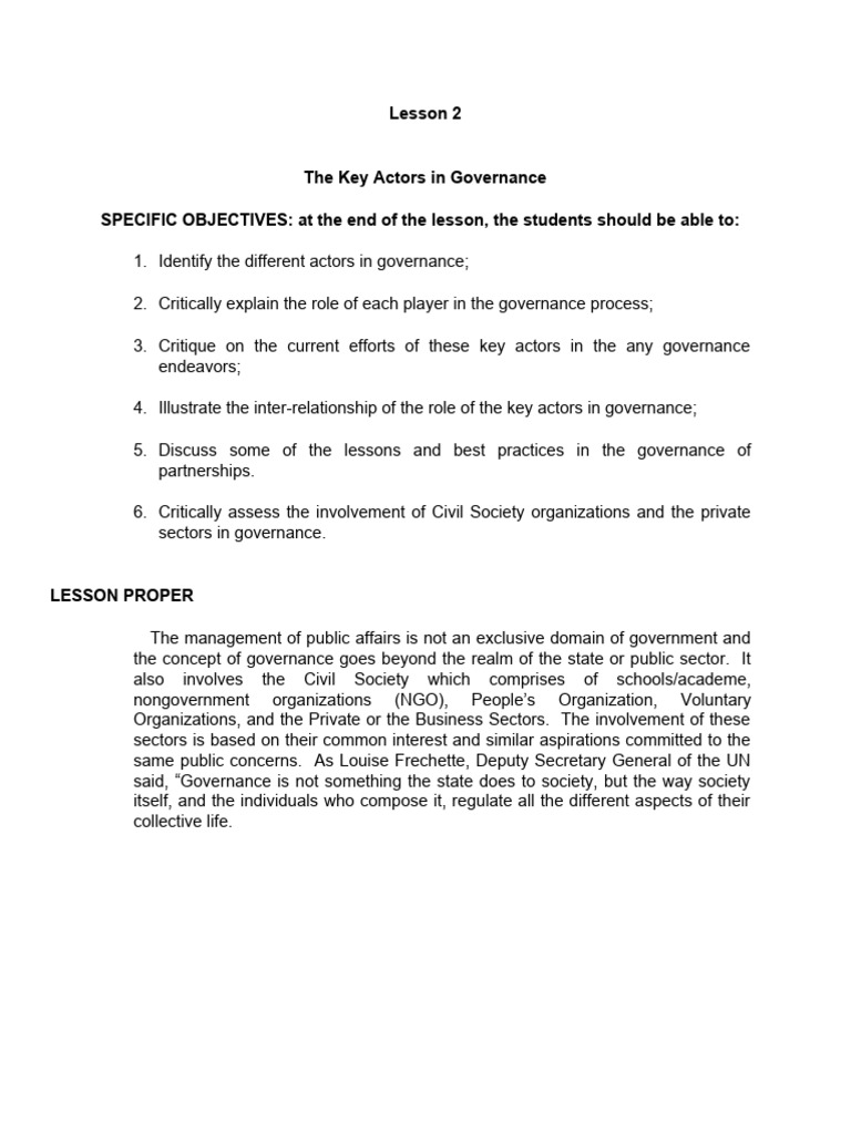 Key Actors in Governance Explained | PDF | Governance | Good Governance
