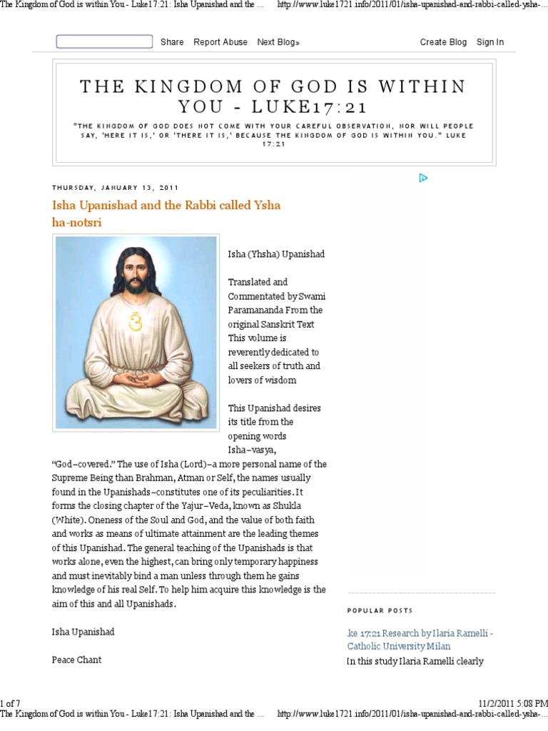 Christ-IshaUpanishad-The Kingdom of God Is Within You - Luke17 - 21 ...