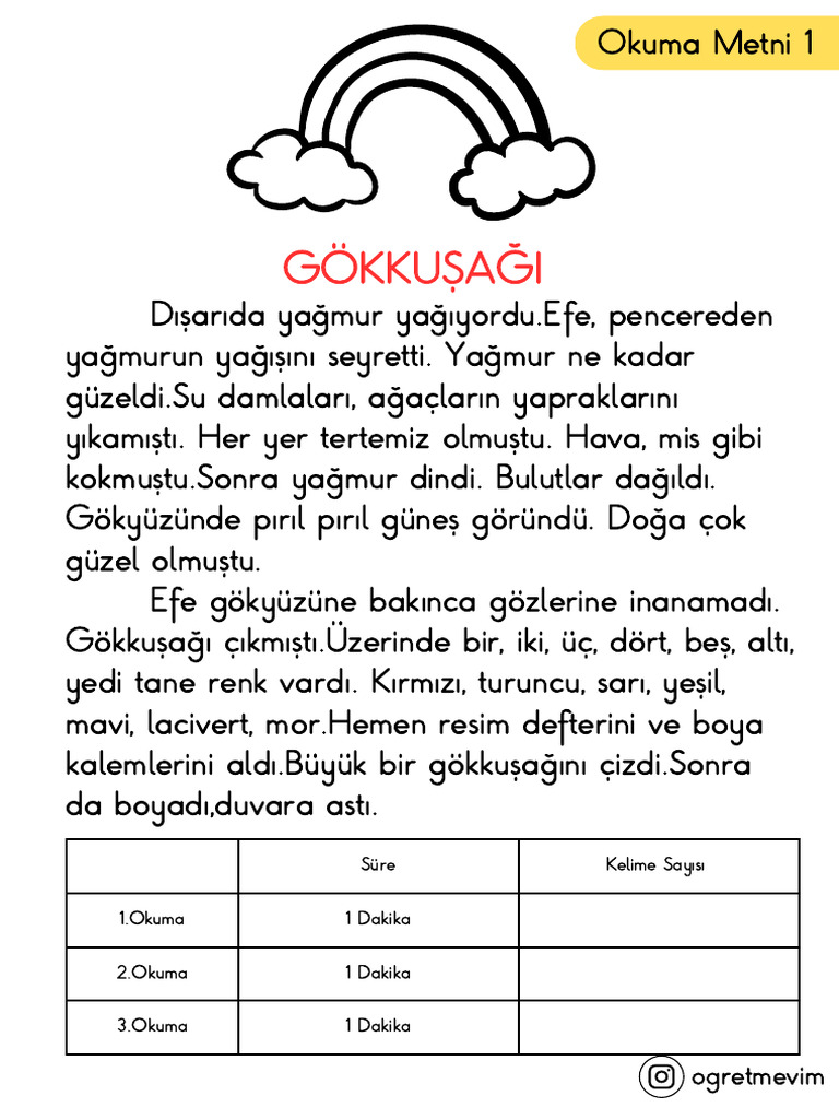 1 Sinif Sureli Hizli Okuma Metinleri | PDF