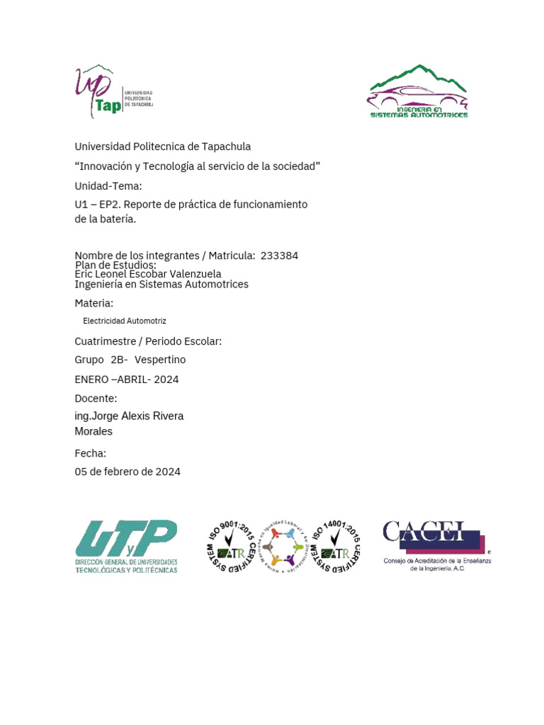 Electricidad Eric Leonel Escobar Valenzuela 233384 | PDF | Ciencia y ...