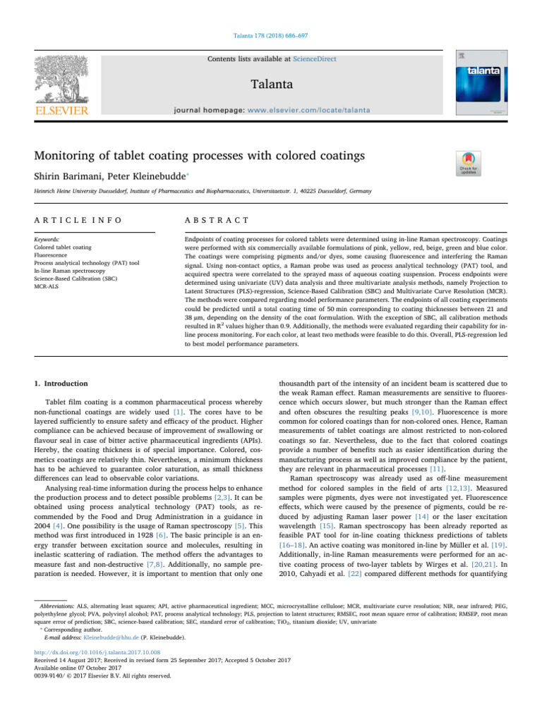 Monitoring of Tablet Coating Processes With Colored Coatings | PDF | Raman Spectroscopy ...