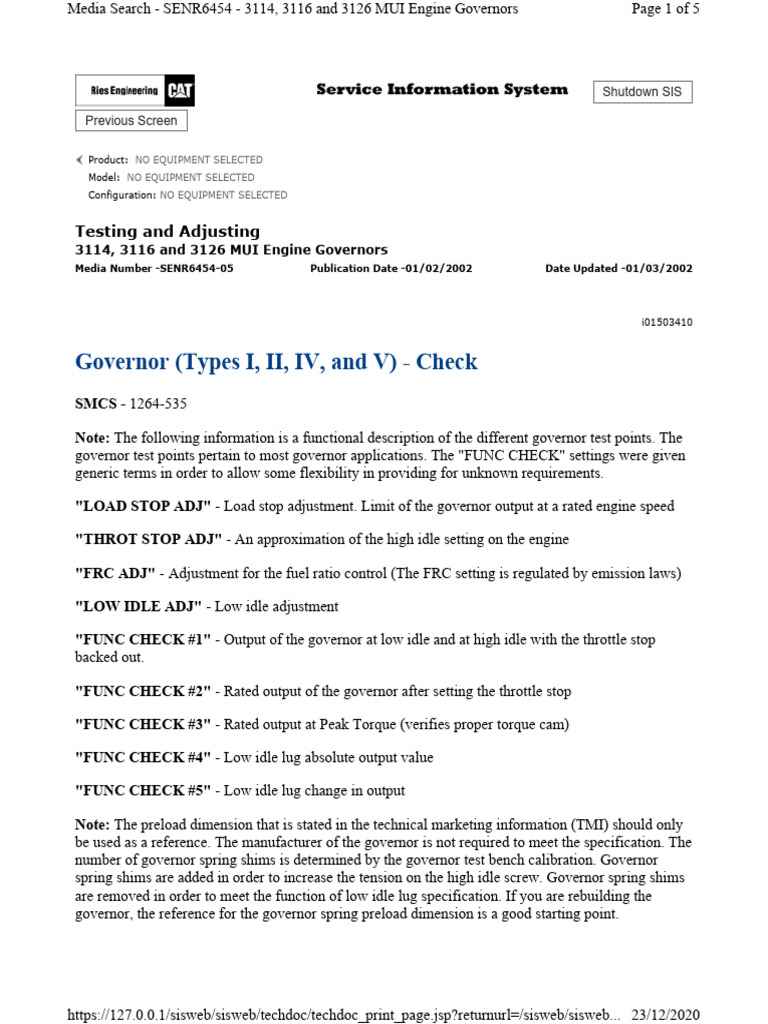Governor (Types I, II, IV, and V) - Check | PDF | Throttle | Calibration