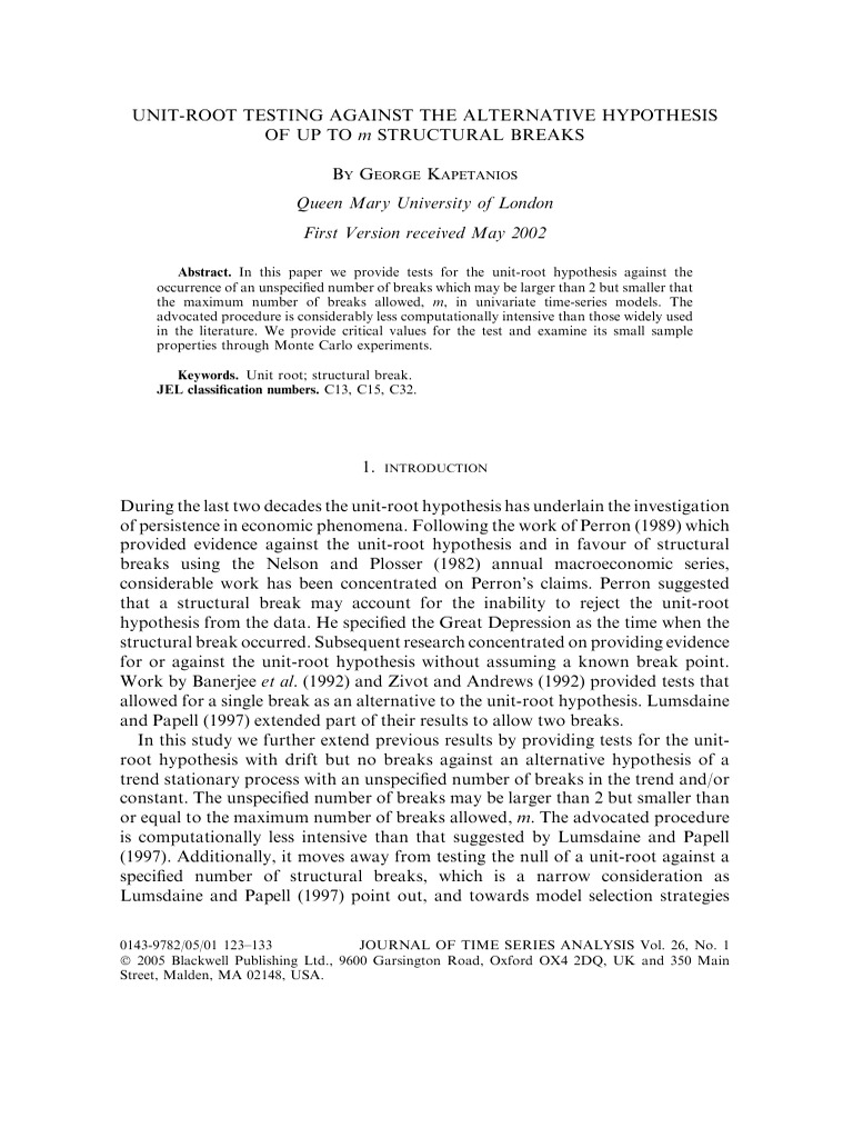 kapetanios2005 | PDF | Null Hypothesis | Statistics